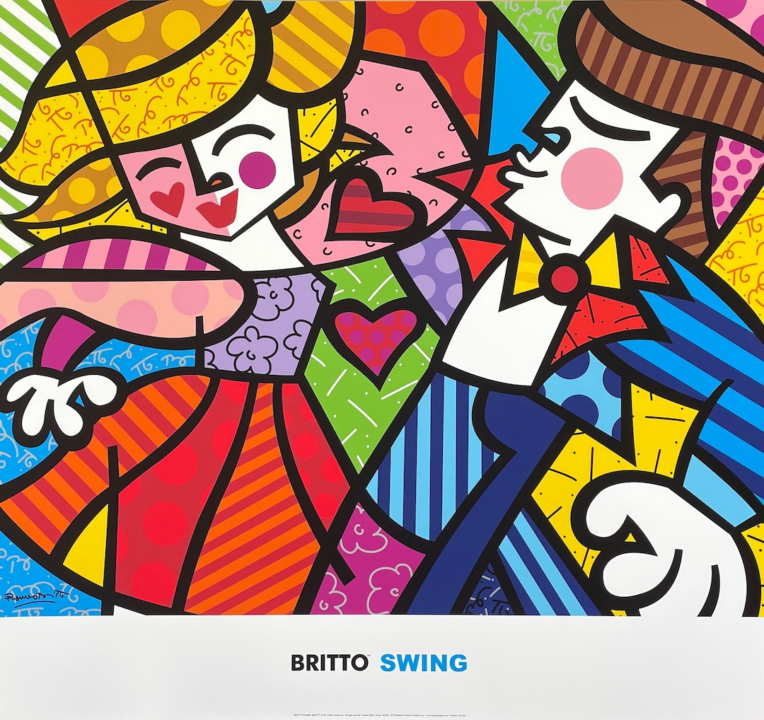 Romero Britto Exhibition Poster Swing Love Kiss Dancing Museum Artist ...