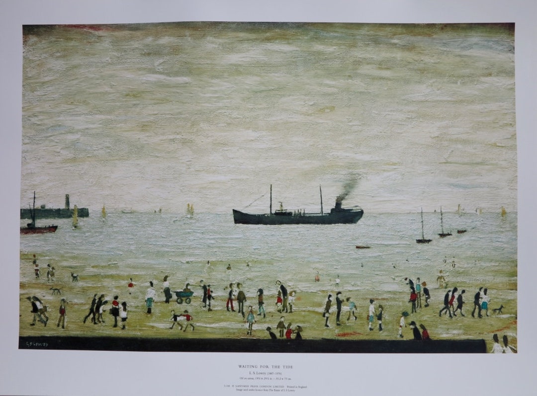 LS Lowry Exhibition Poster Waiting for the Tide Sea Beach Ocean Ship ...