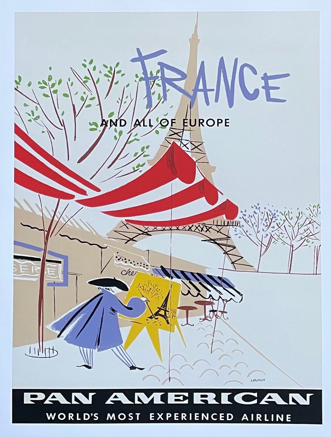 France Tourism Poster - Pan American - Paris - Eiffel Tower ...