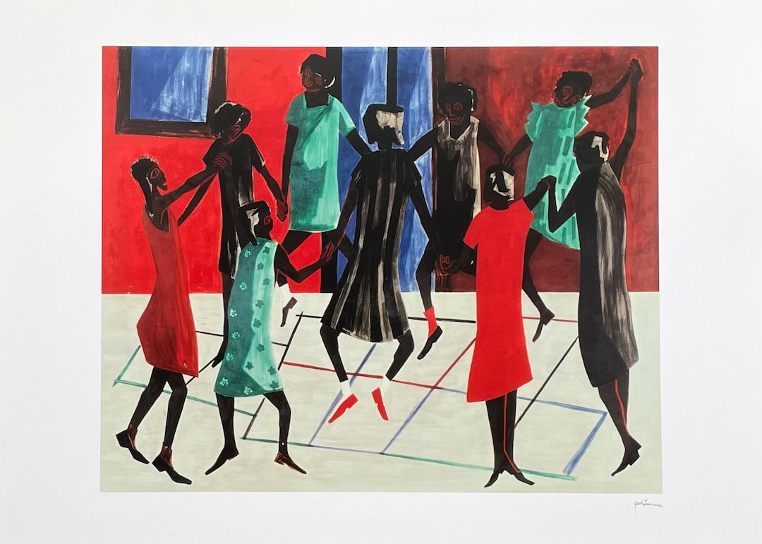 Jacob Lawrence Exhibition Poster Children at Play Dancing Kids Party ...