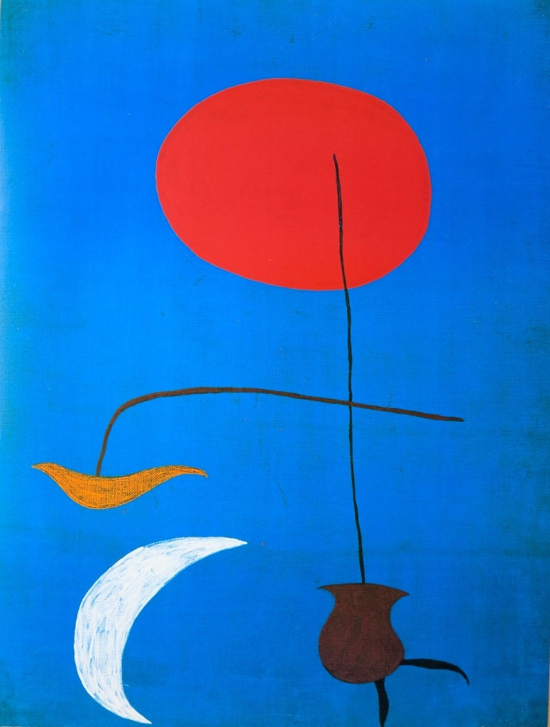 Joan Miro Exhibition Poster Untitled Blue Red Sun | Etsy