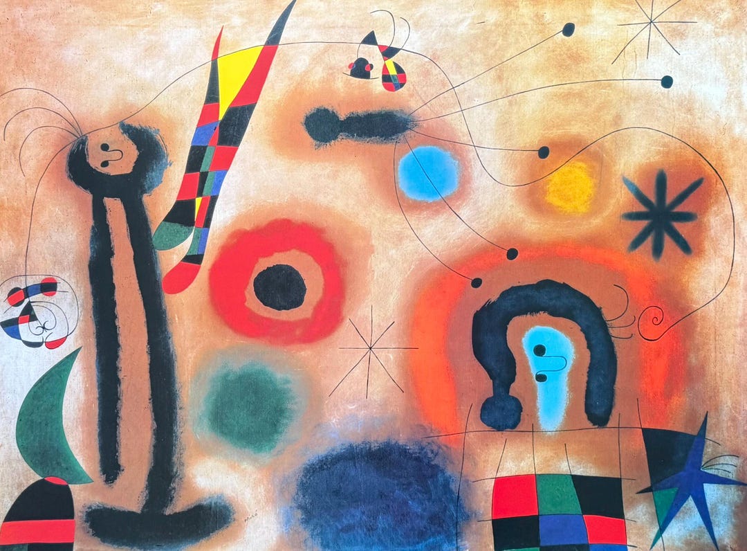 Joan Miro Exhibition Poster - Dragonfly With Red Wings Chasing a Snake ...
