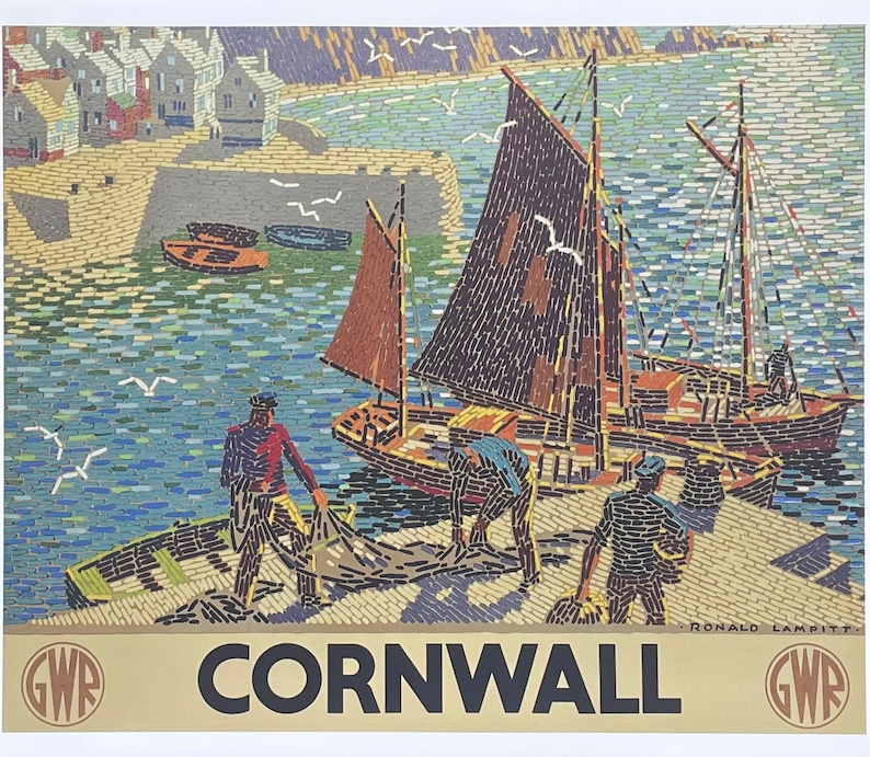 Cornwall Exhibition Poster - Beach - Sea - Coast - Britain - Town ...