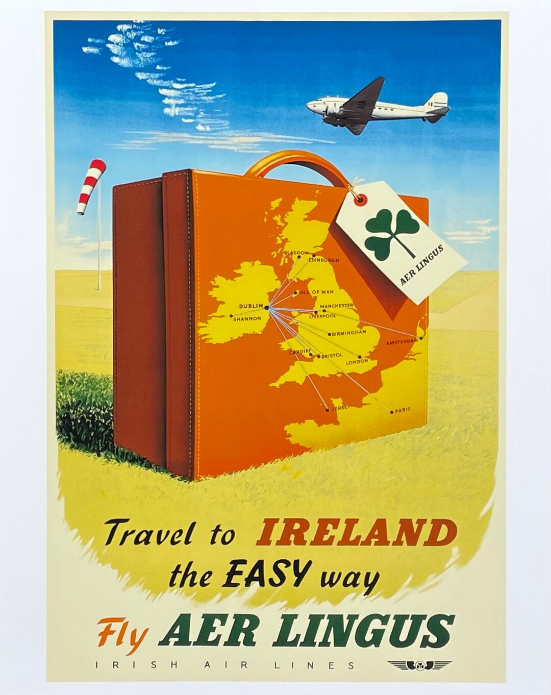 Fly Aer Lingus Tourism Poster - Travel to Ireland the Easy Was - Irish ...
