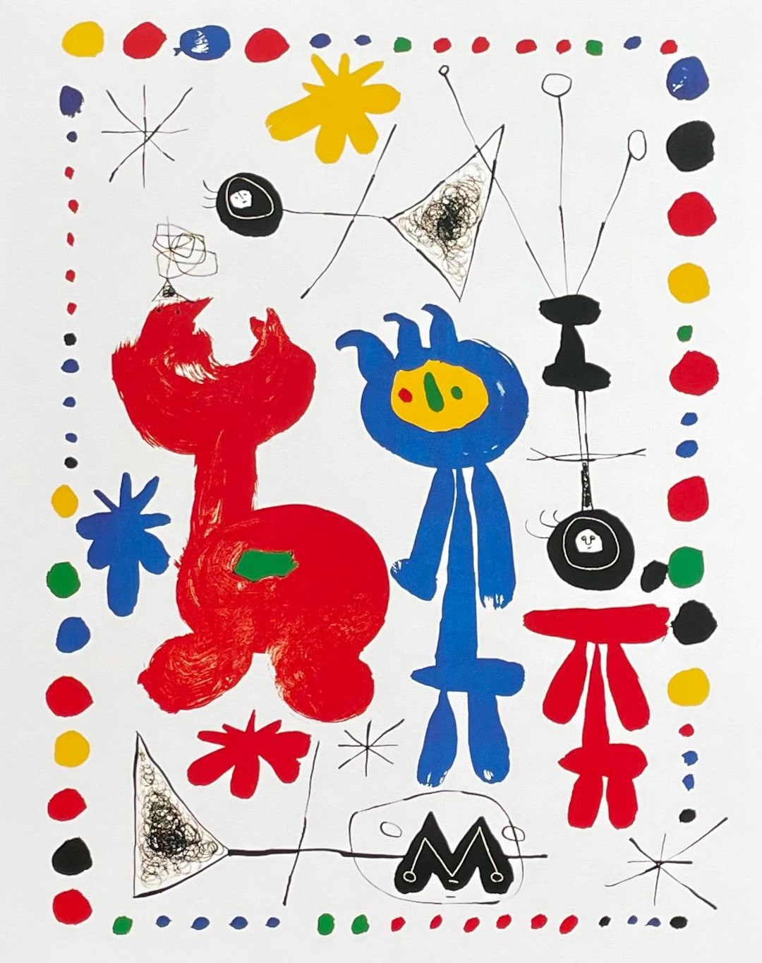 Joan Miro Exhibition Poster - Figures and Bird - Museum Artist - Art ...