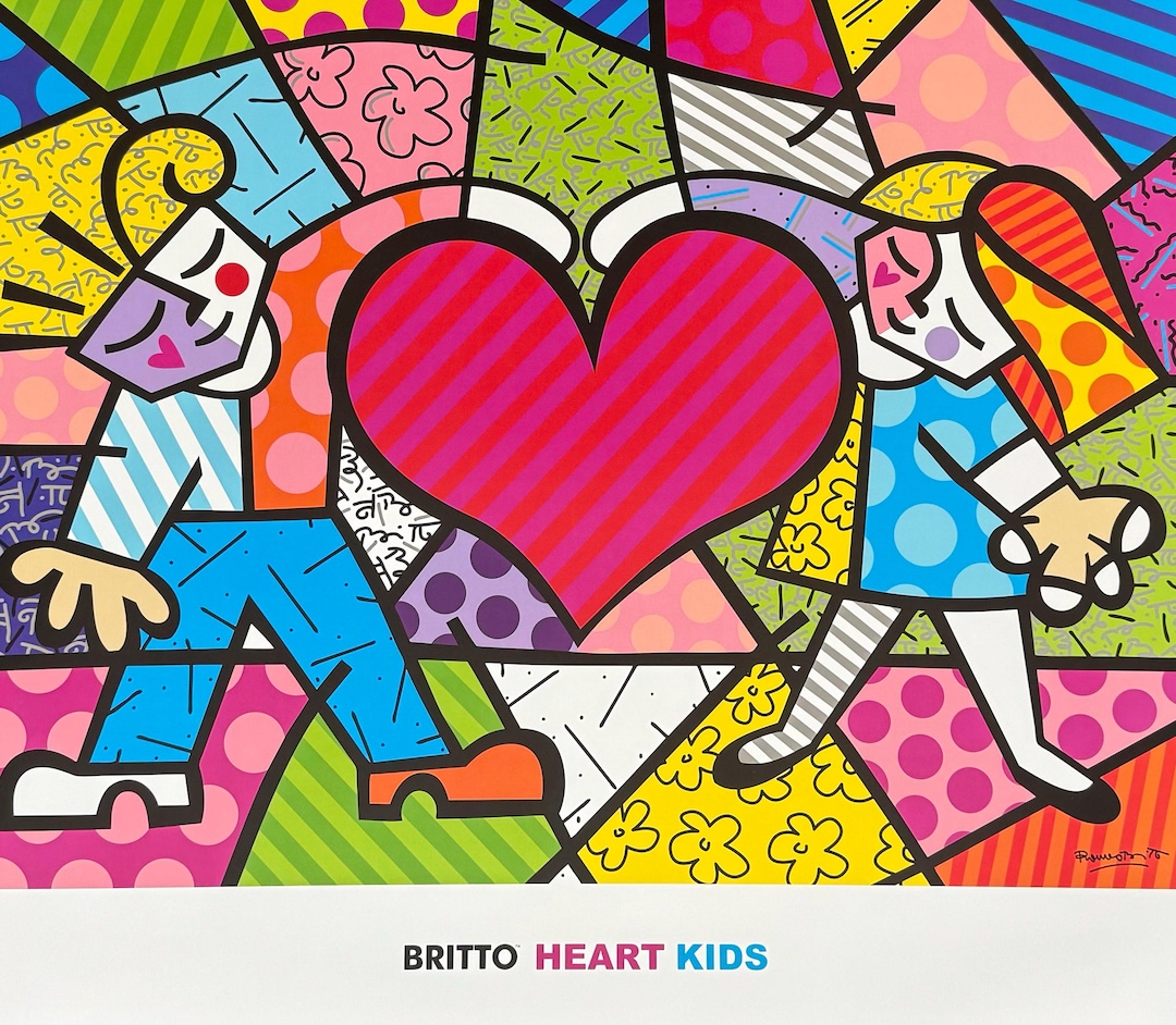 Romero Britto Exhibition Poster - Heart Kids - Love - Museum Artist ...