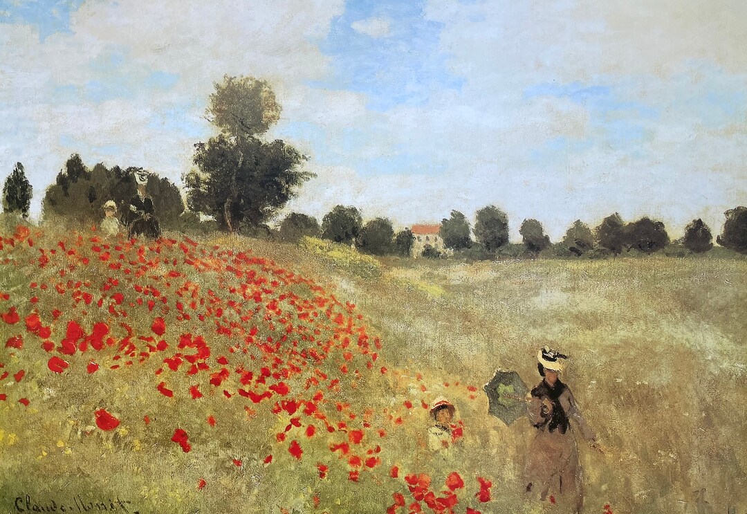 Claude Monet Exhibition Poster Field of Poppies Impressionist Green Red ...