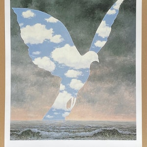 Rene Magritte Exhibition Poster the Large Family Surrealist Belgian Artist Bird Sea Clouds ...