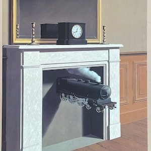 Rene Magritte Exhibition Poster - Time Transfixed - Train - Fireplace ...