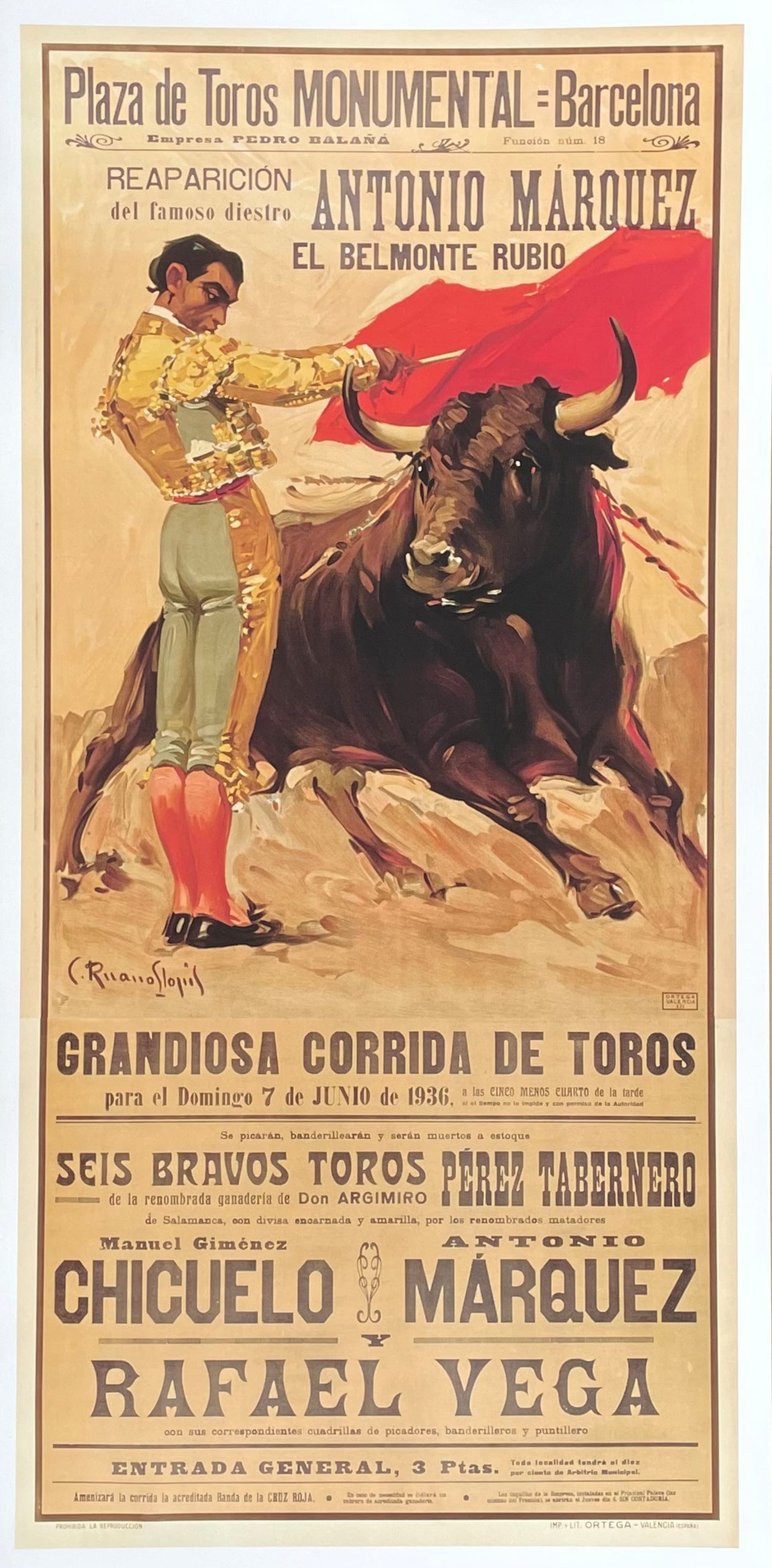 Bullfighting Exhibition Poster - Barcelona - Spain - Tradition - Art ...