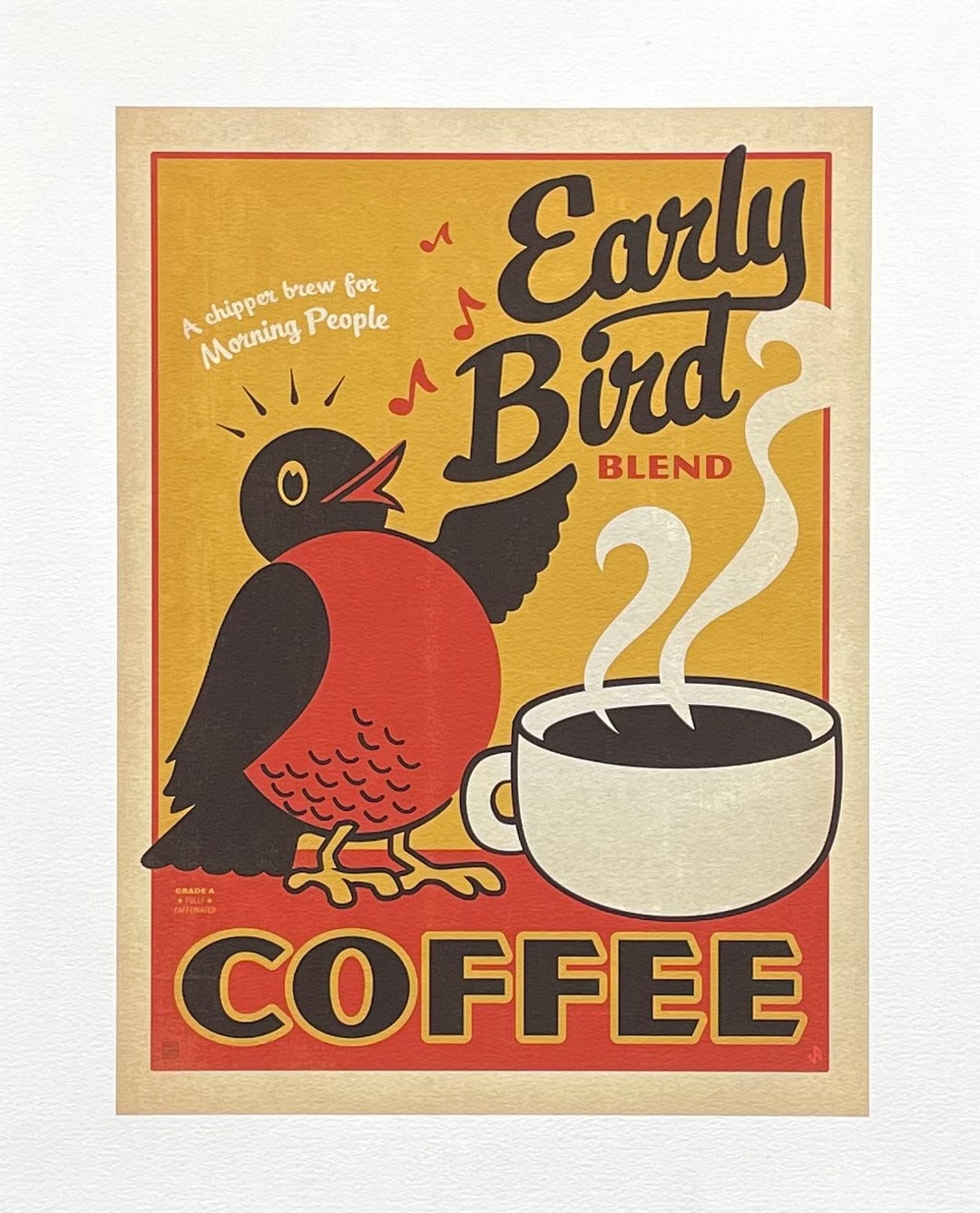 Early Bird Coffee Poster Good Morning Breakfast Cappuccino Kitchen Art ...
