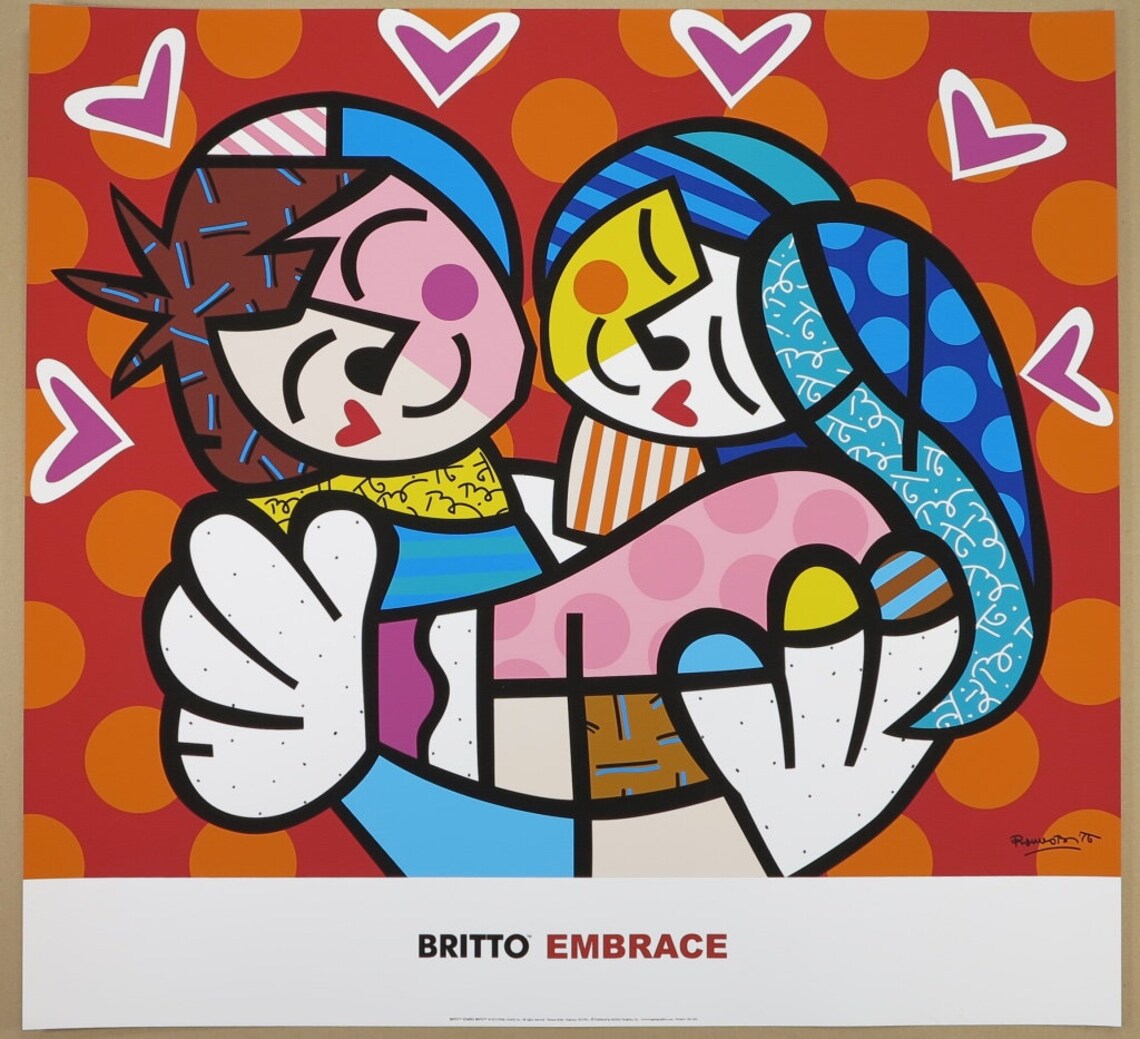 Romero Britto Exhibition Poster Embrace Love Heart - Etsy