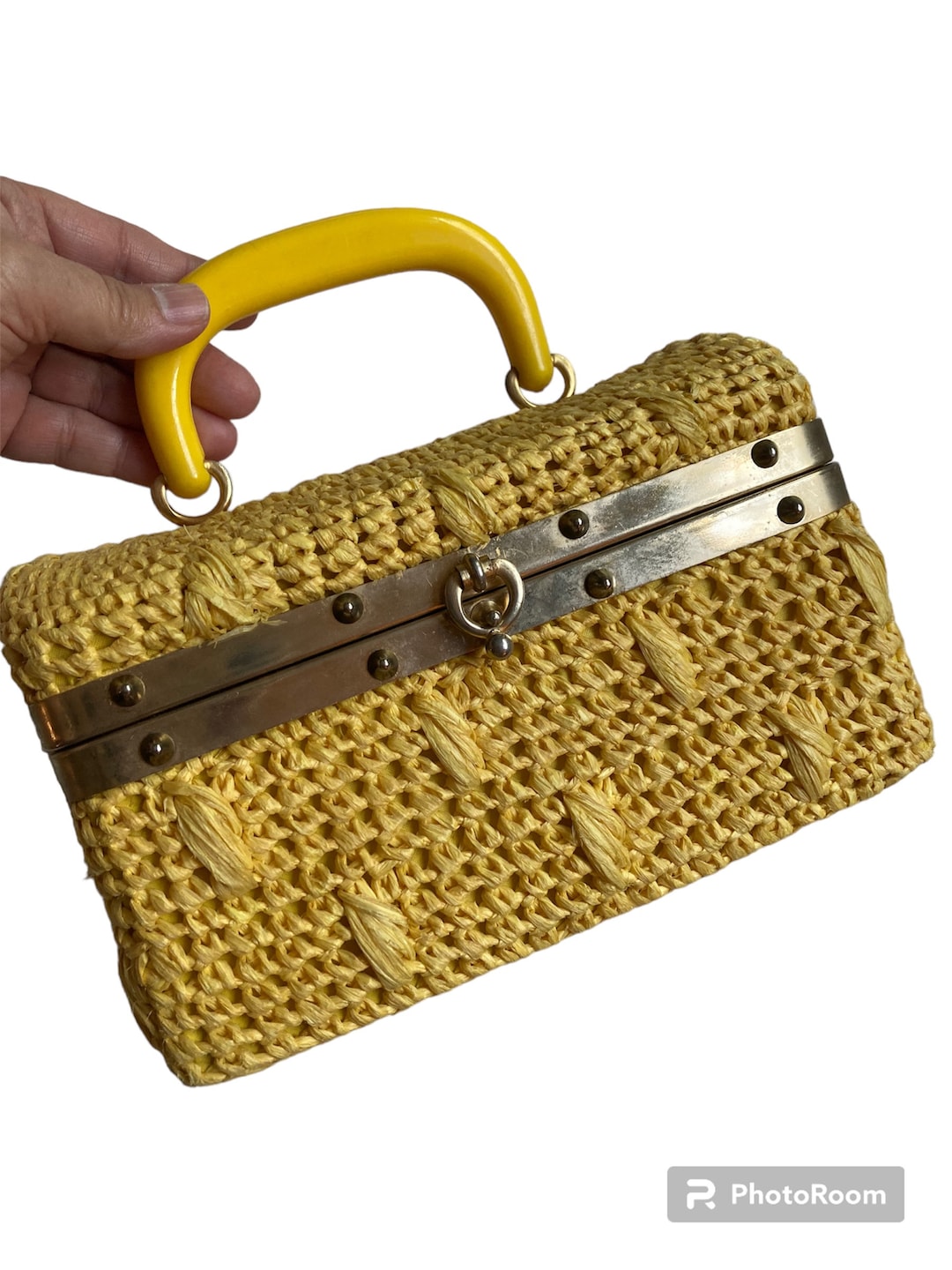 Vintage Walborg Box Purse / Yellow Raffia Box Purse / 1960s Purse ...