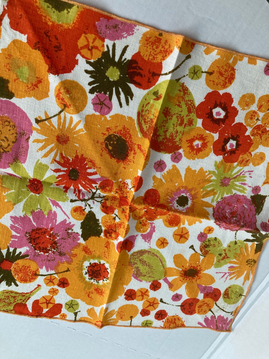Vintage Napkins / Vintage Linen Napkins / Set of 4 / Orange Floral ...