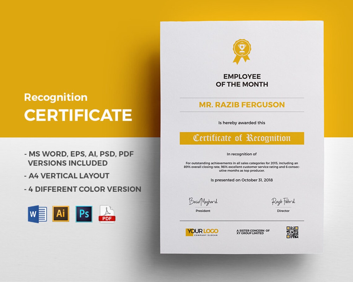 Recognition Certificate Template Stationary Design in MS Word, AI, EPS ...