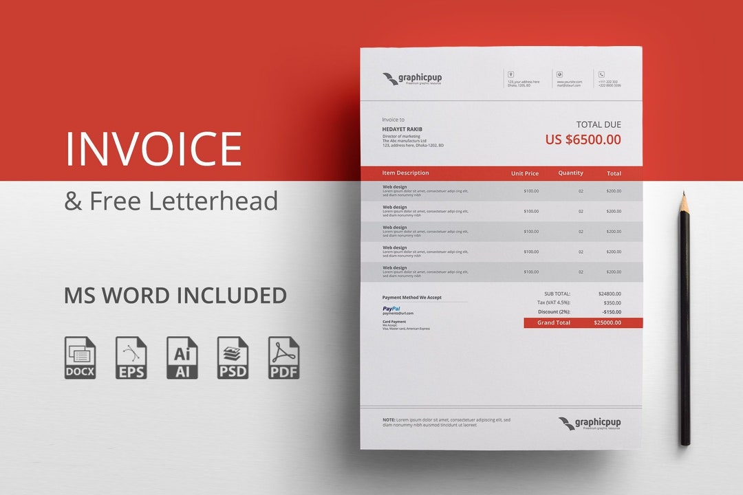 Invoice & Letterhead Design Template - Etsy