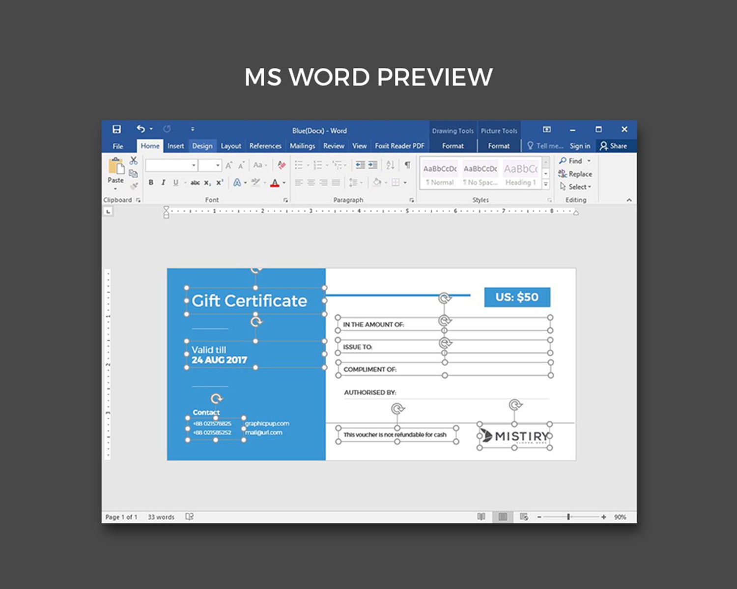 Gift Certificate Design Template MS Word File Instant Download - Etsy