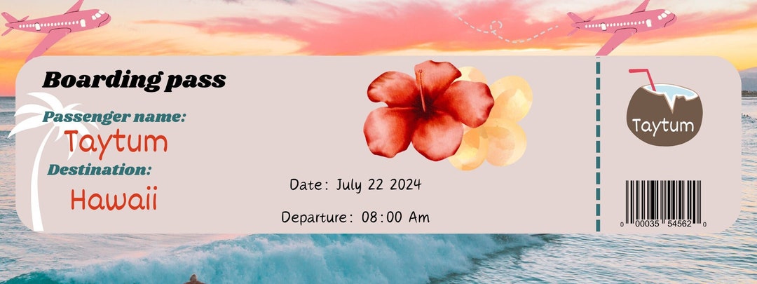 Hawaii Boarding Pass Template - Etsy