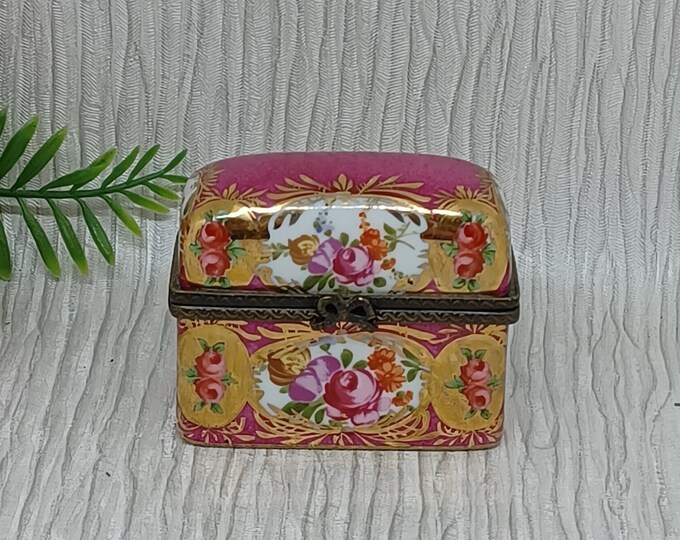 Limoges Style Trinket Box ~ Pink & White With Gilding and Flowers ...