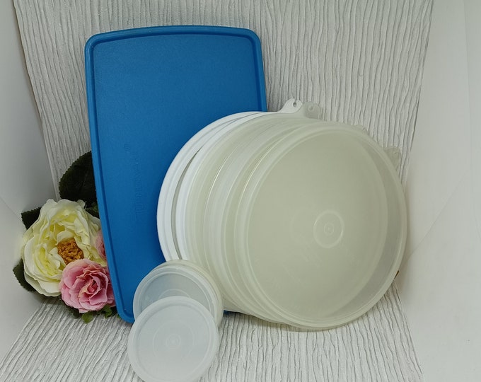 Tupperware Lids ~ Round Rectangle Clear Blue White Seals ~ Vintage ...