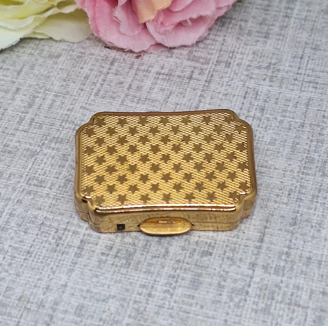Stratton Pill Box ~ Gold Tone Stars Design ~ Vintage Mini Box ~ Mid ...