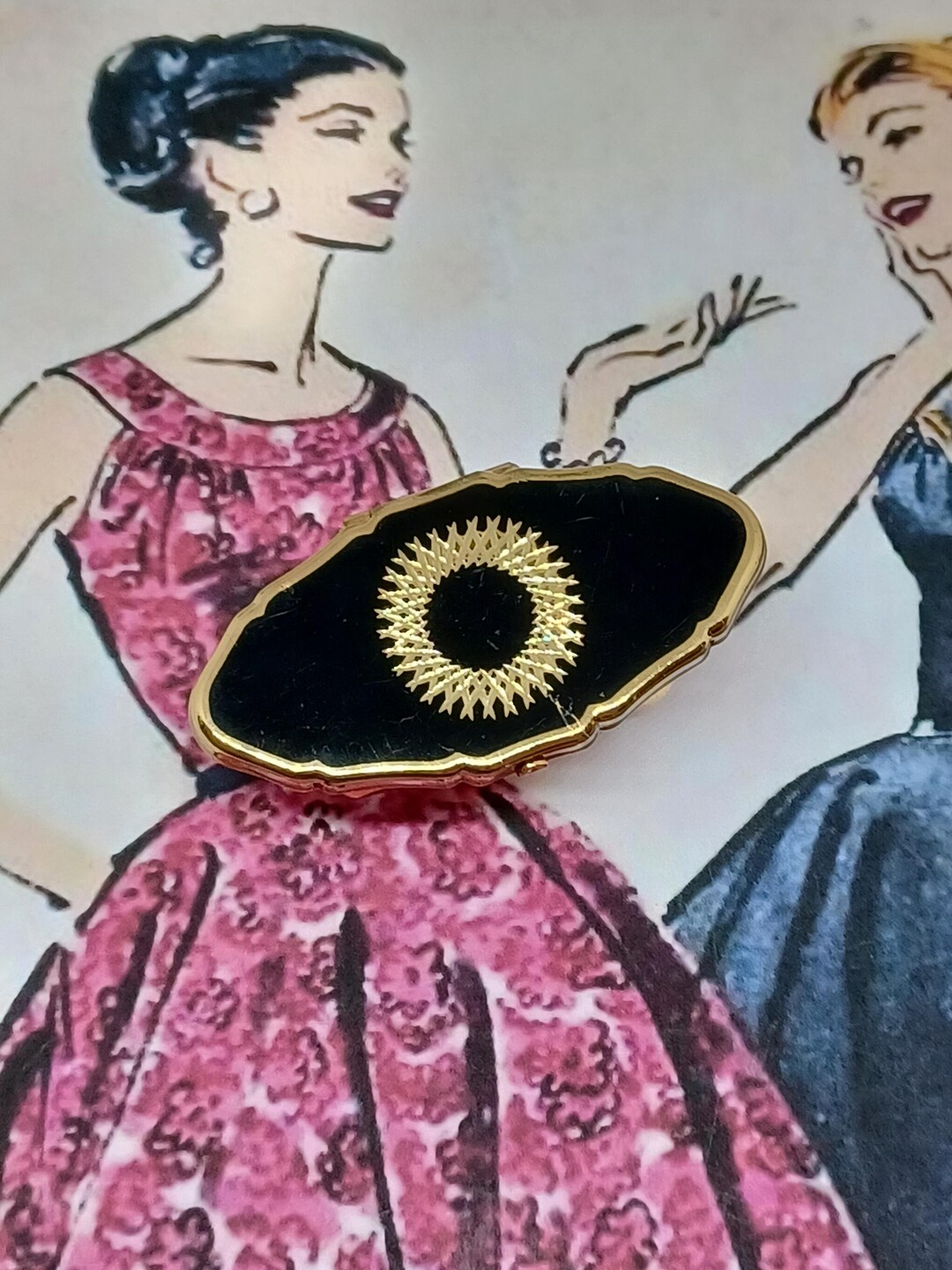 Stratton Lipview Lipstick Clip With Mirror Black Enamel With Engraved ...