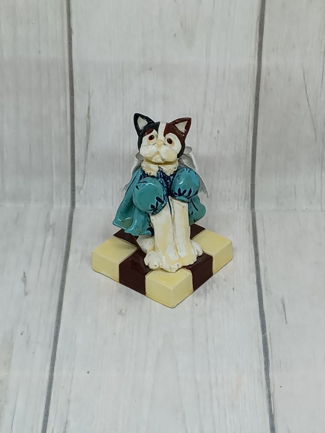 Donna Little Enesco Cat Figurine Cat in a Blue Dress on - Etsy