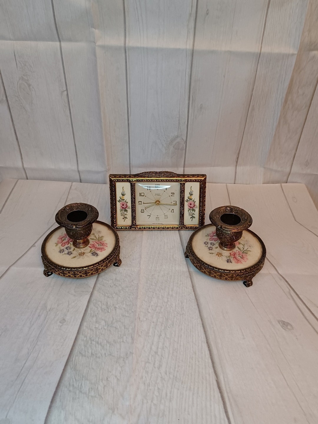 Vintage Regent of London Dressing Table Alarm Clock and Candlesticks ...