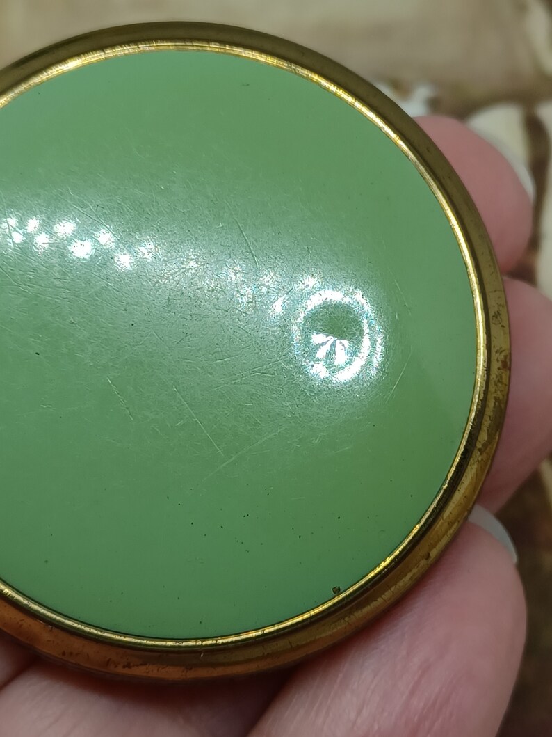 Jules Richard Powder Compact ~ Brass With Green Enamel ~ Antique 1930s ...