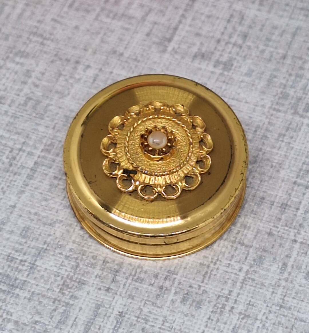 Gold Tone Pill Box With a Faux Pearl - Etsy