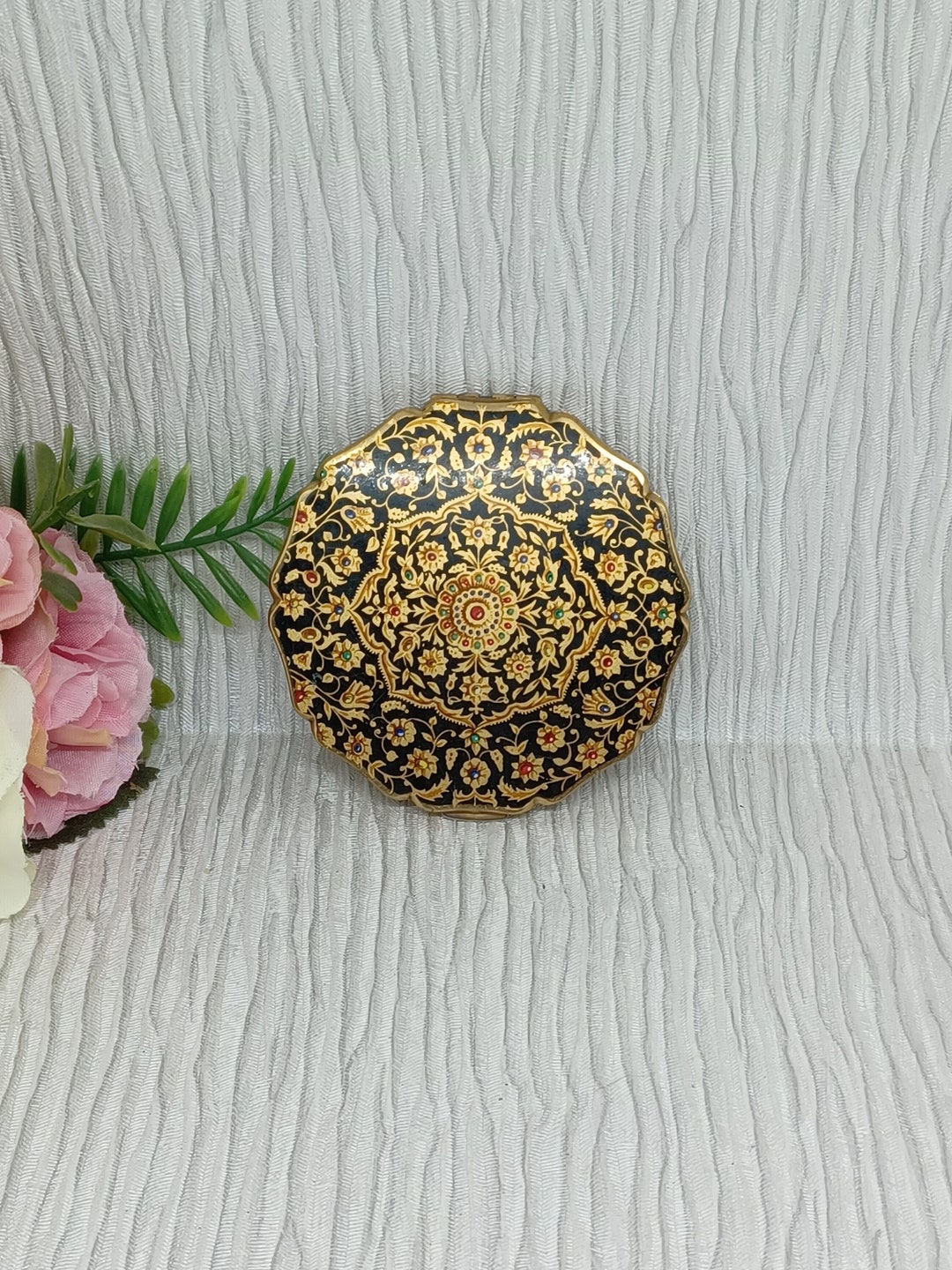 Stratton Princess Compact Black Enamel Indian Print Design - Etsy