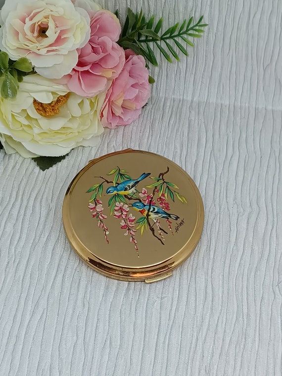 Stratton Compact with Blue & Yellow Birds in a Pink B… - Gem