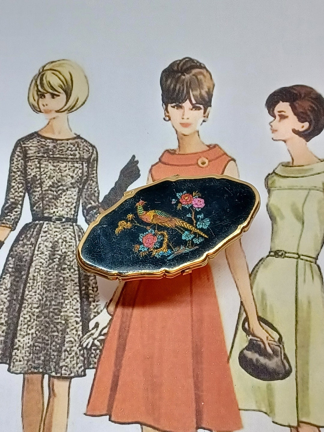 Stratton Lipview Lipstick Clip Black Enamel With Golden Pheasant Design ...