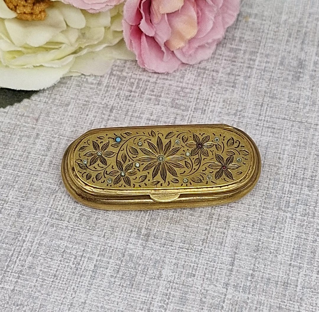 Antique Match Safe in Gold Tone Metal With Etched Floral Design ...