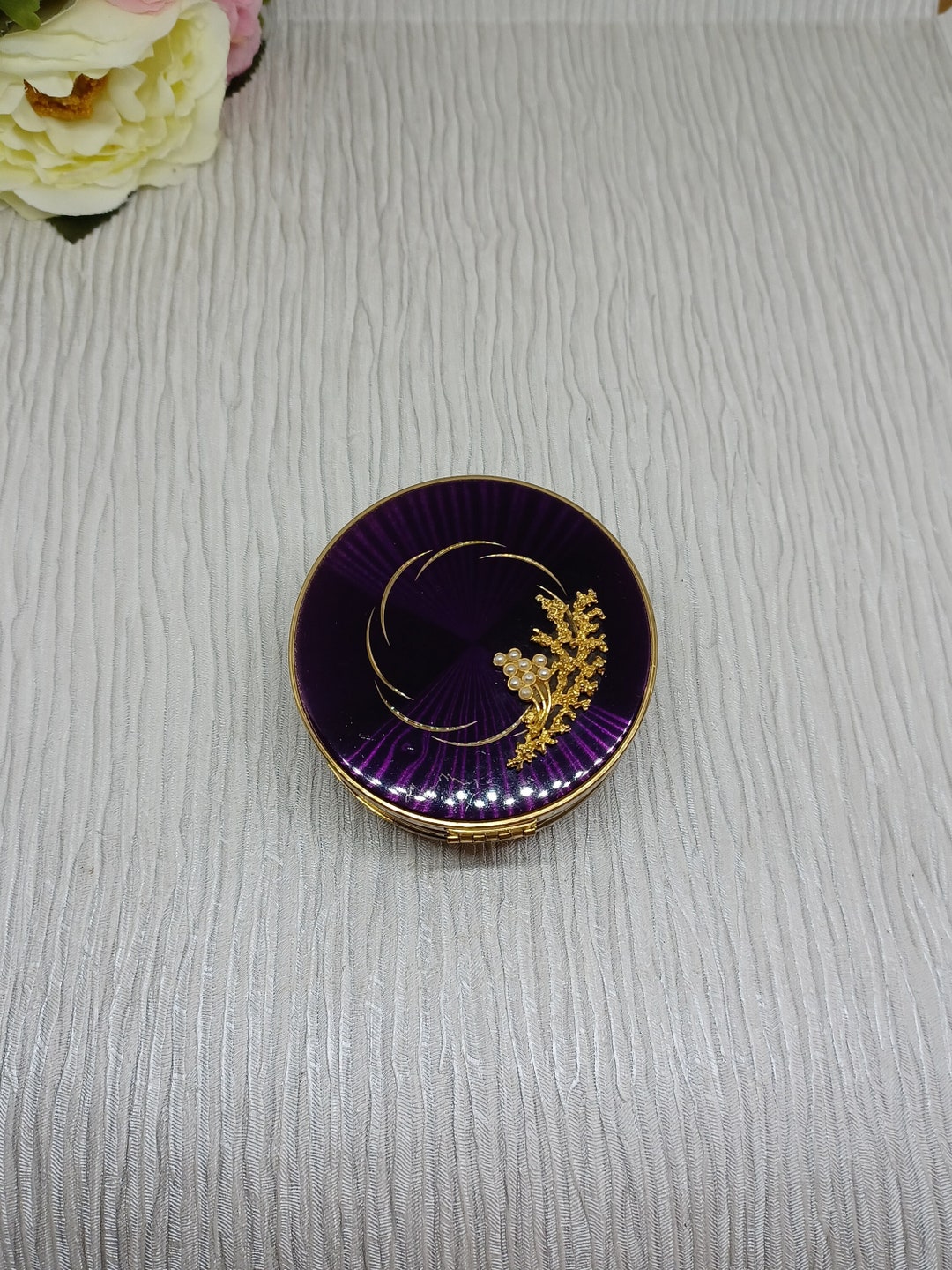 Mid Century Margaret Rose Trinket Box in Gold Tone With a Purple Enamel ...