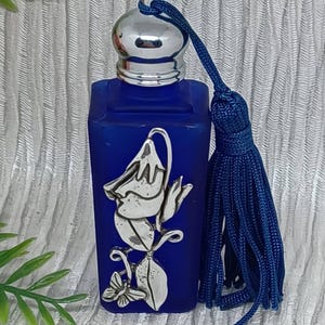 Silver Scenes Perfume Bottle in Blue Glass With Silver Plated Flower ...