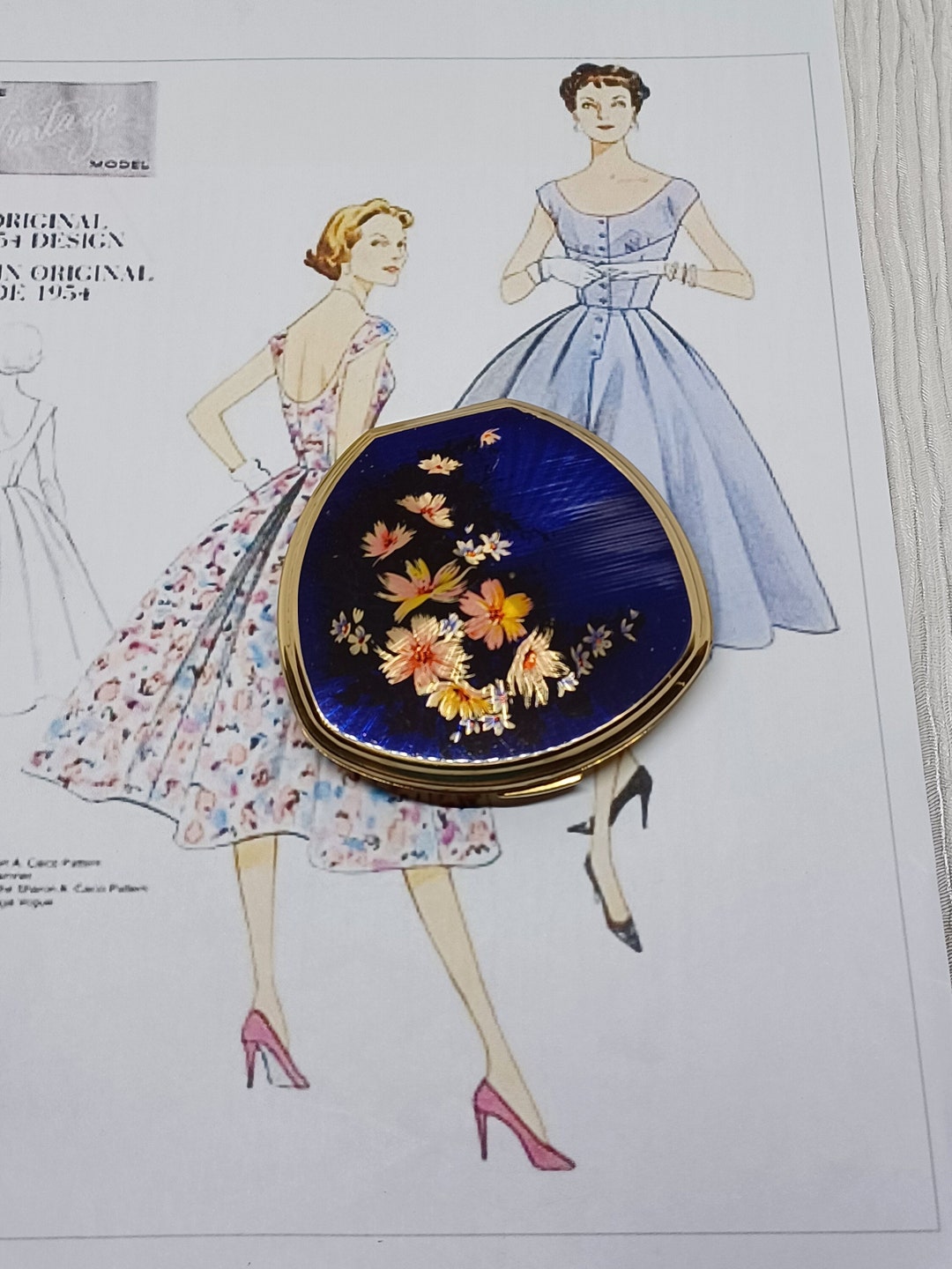 Stratton Clam-shell Convertible Compact in Blue Enamel With - Etsy