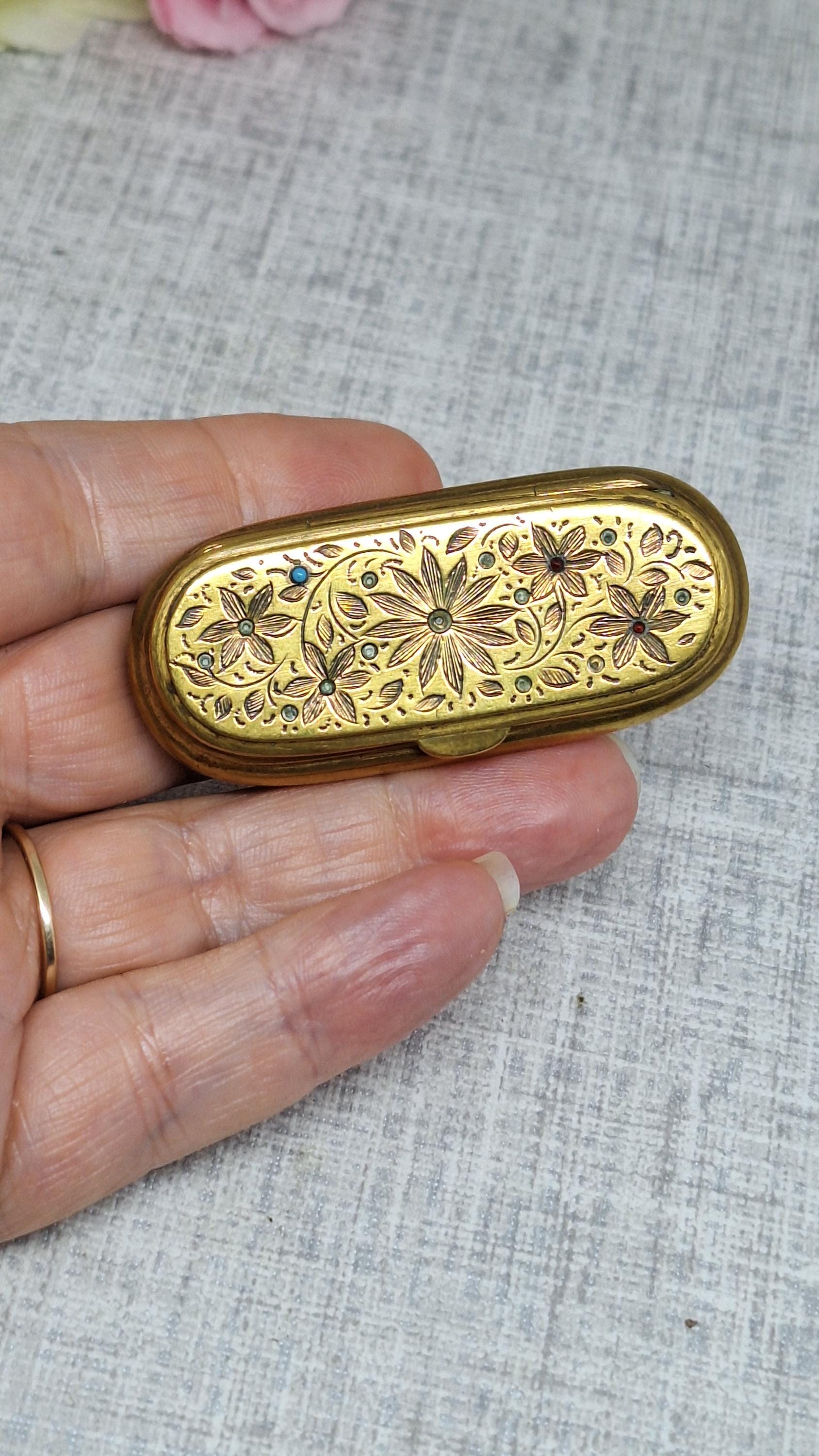 Antique Match Safe in Gold Tone Metal With Etched Floral Design ...