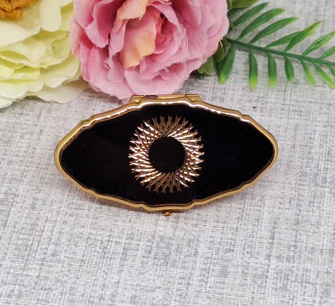 Stratton Lipview Lipstick Clip With Mirror ~ Black Enamel With Engraved ...