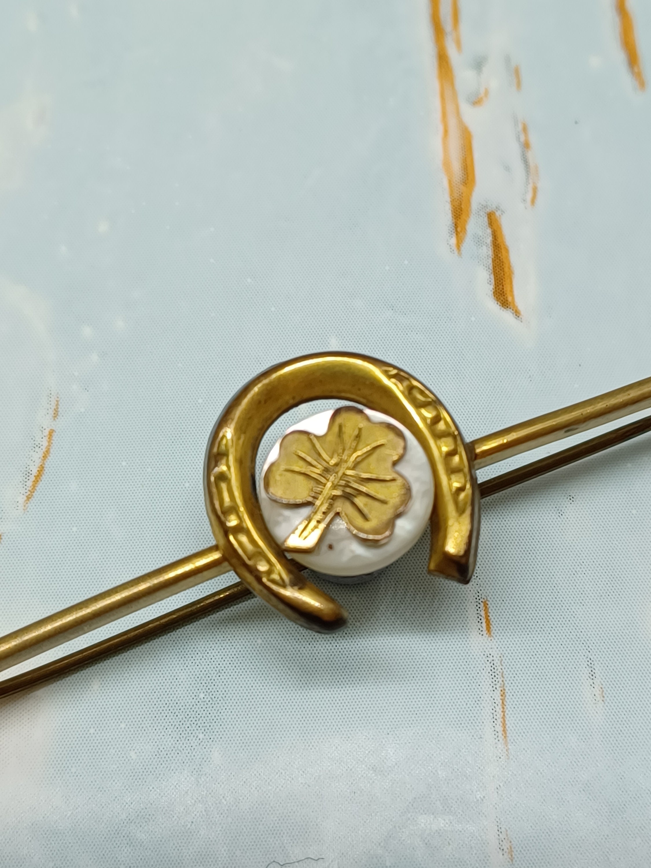 Vintage Stock Pin With Horseshoe and Clover on a Mother of - Etsy