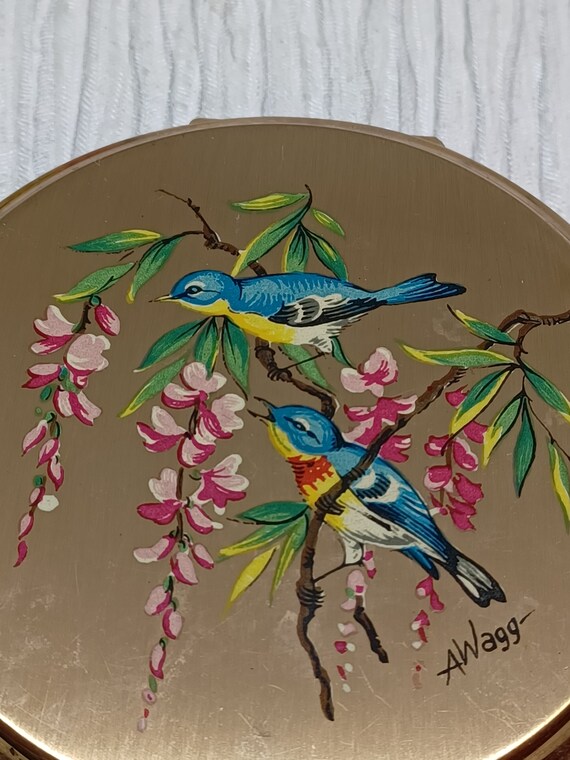 Stratton Compact with Blue & Yellow Birds in a Pink B… - Gem