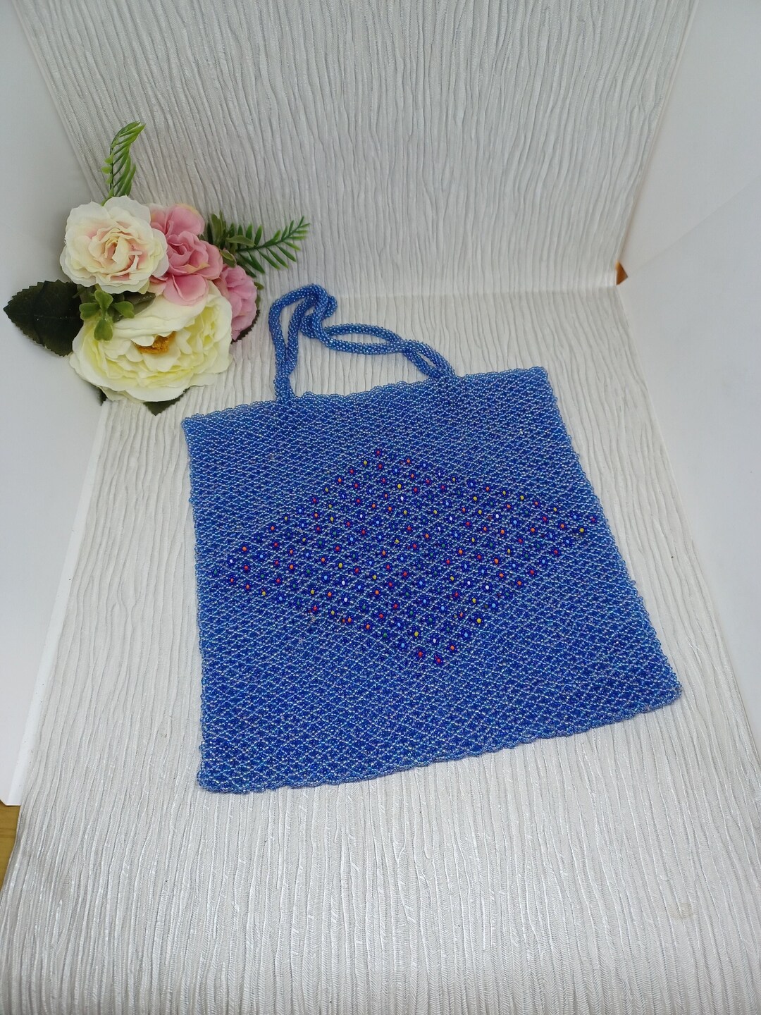 Bead Bag in Blue With a Diamond Pattern ~ Woven Seed Bead Purse ...
