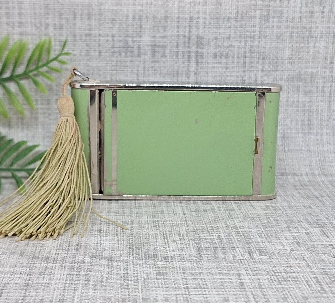 Art Deco 'camera' Powder Compact in Silver Tone and Green Enamel ~ With ...