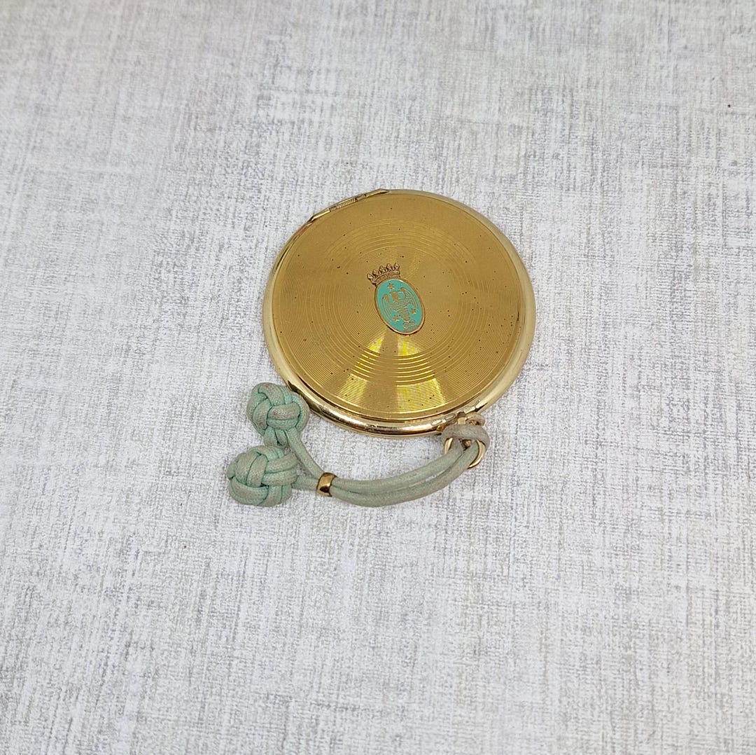 Coty Powder Compact ~ Gold Tone Fob Watch Style With Green Enamel Logo ...