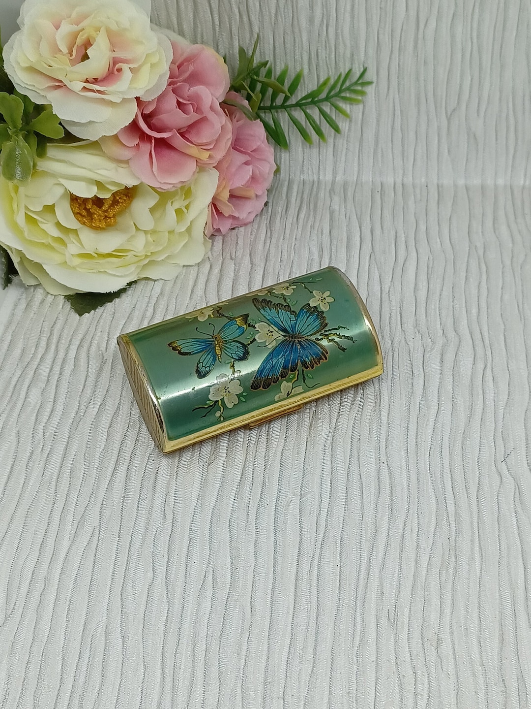 Kigu Cigarette Case Green With Blue Butterflies and White Blossom in a ...