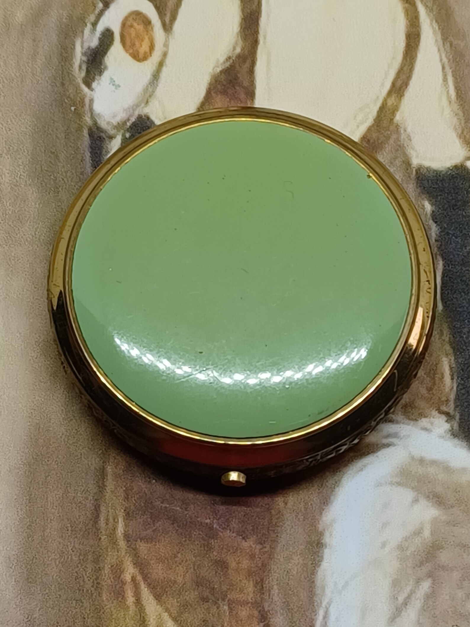 Jules Richard Powder Compact ~ Brass With Green Enamel ~ Antique 1930s ...