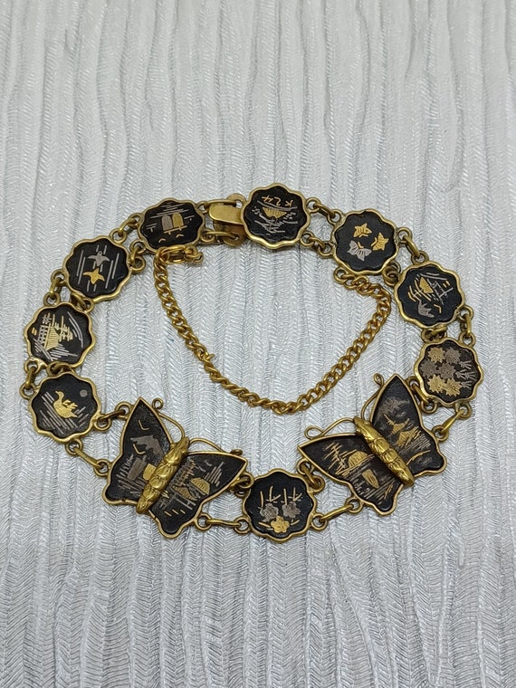 Vintage Japanese Damascene Bracelet with Gold Inlay ~… - Gem