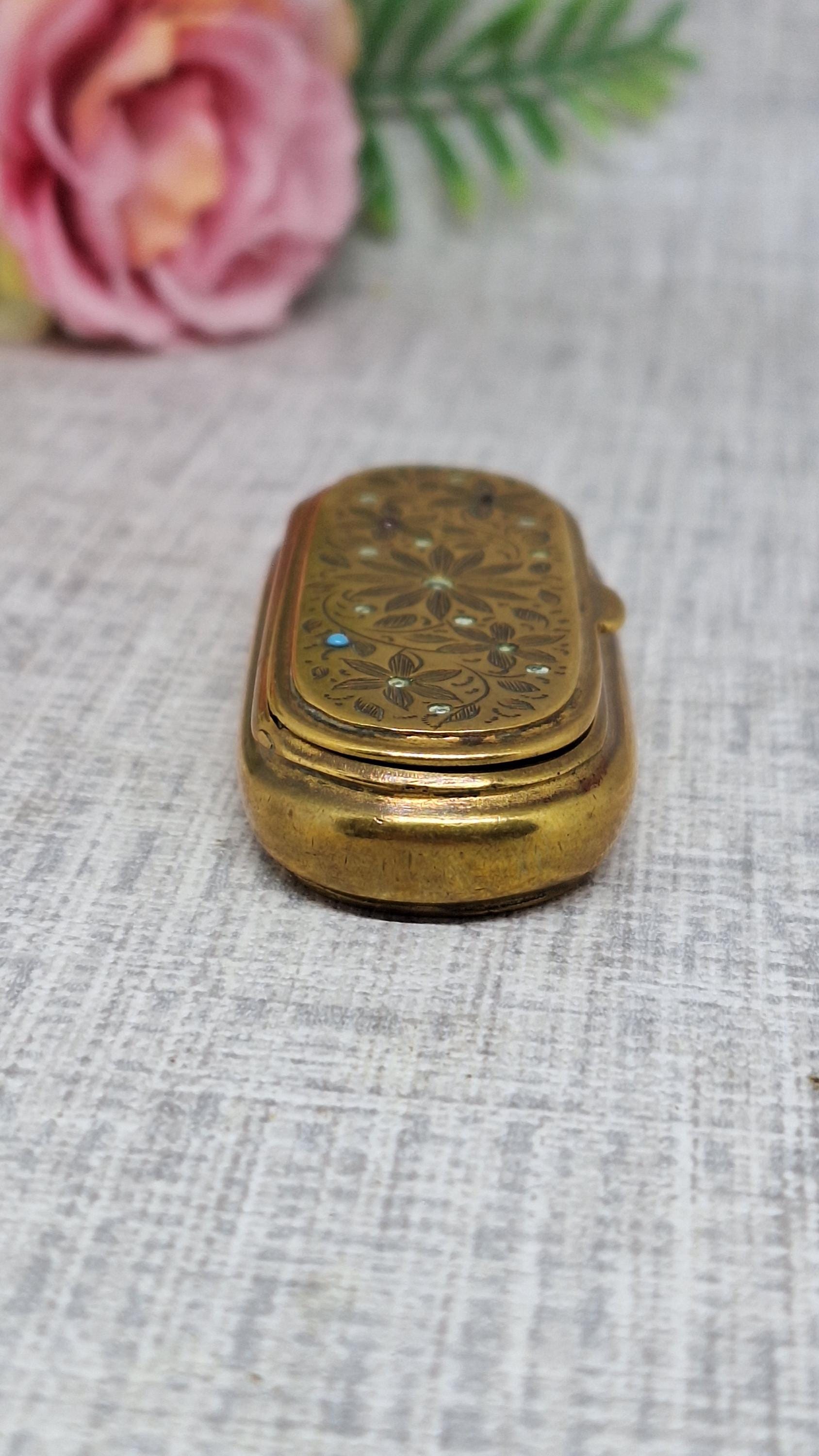 Antique Match Safe in Gold Tone Metal With Etched Floral Design ...