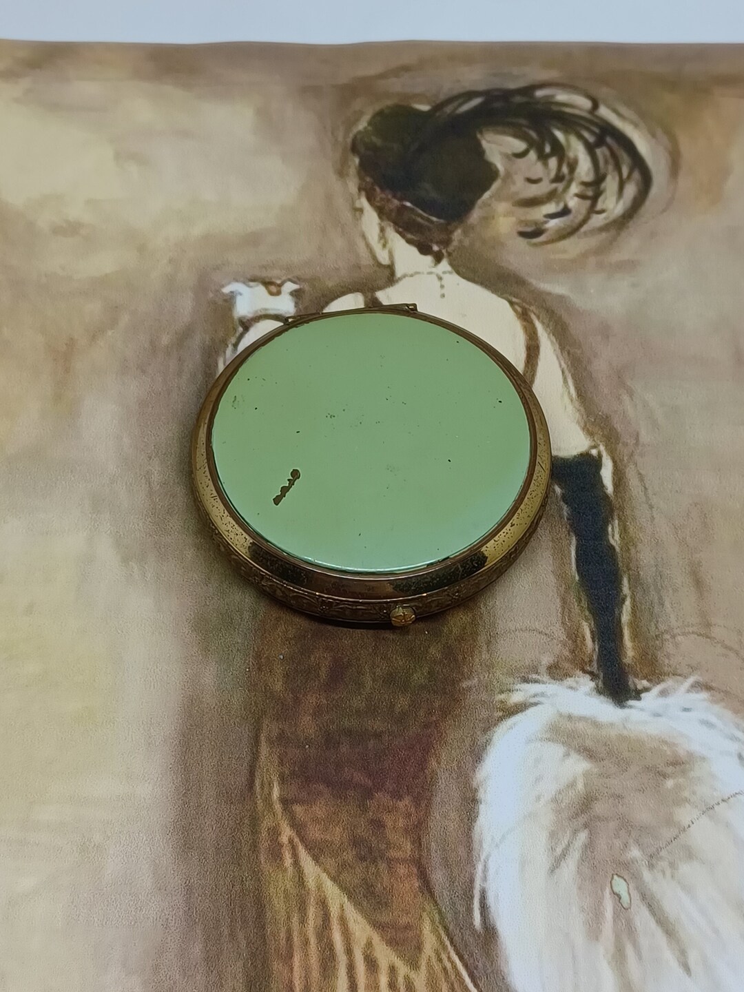Jules Richard Powder Compact ~ Brass With Green Enamel ~ Antique 1930s ...