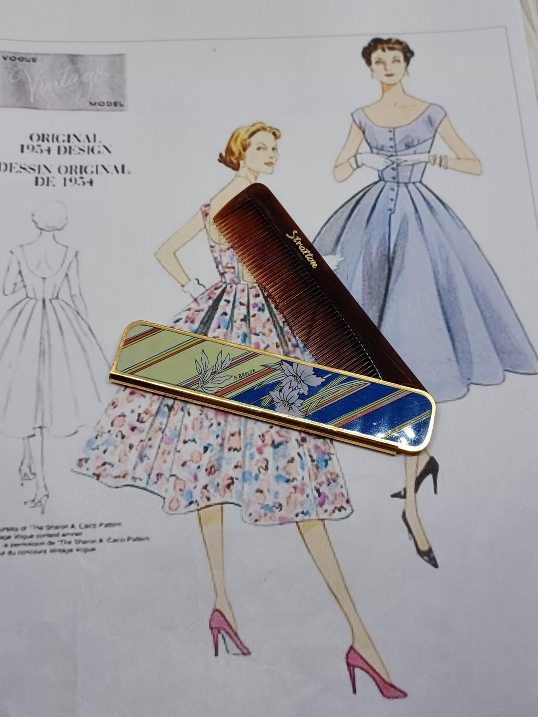 Stratton Folding Comb Blue & Yellow Enamel With Red Lines and Purple ...